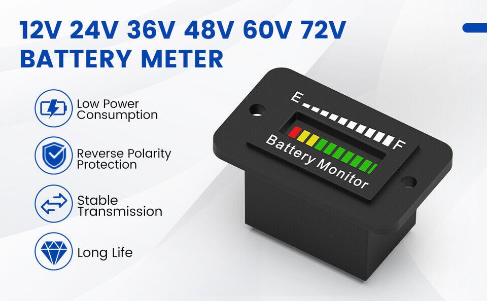 Car Battery Indicator 12V 24V 48V 60V 72V LED Meter Gauge Monitor for ...