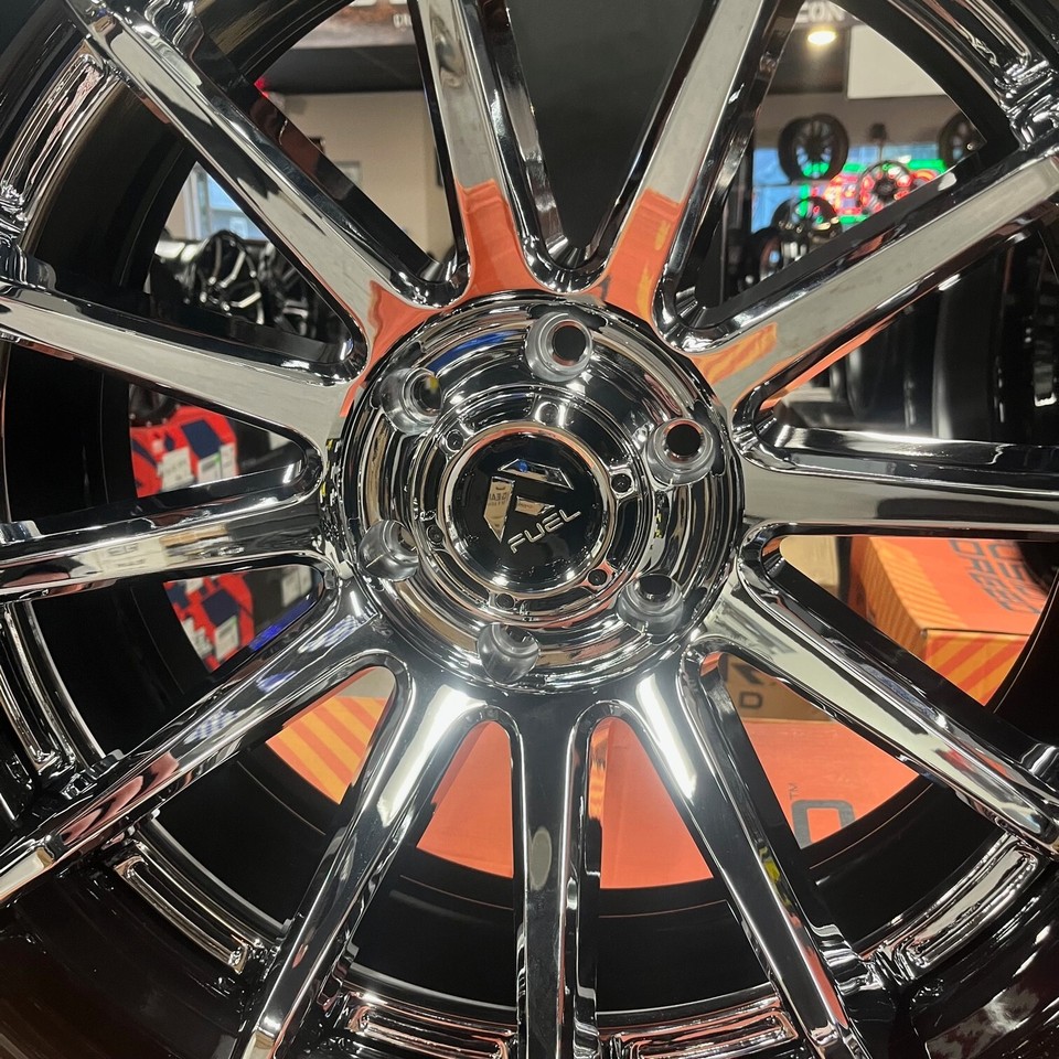 4 New Fuel FC403 Burn 22" Chrome Gloss Black 22x10 6x135 Wheels Rims ...