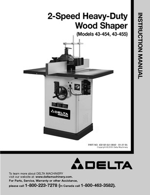 Delta 43-454 43-455 2-Speed Heavy-Duty Wood Shaper Instruction Manual ...