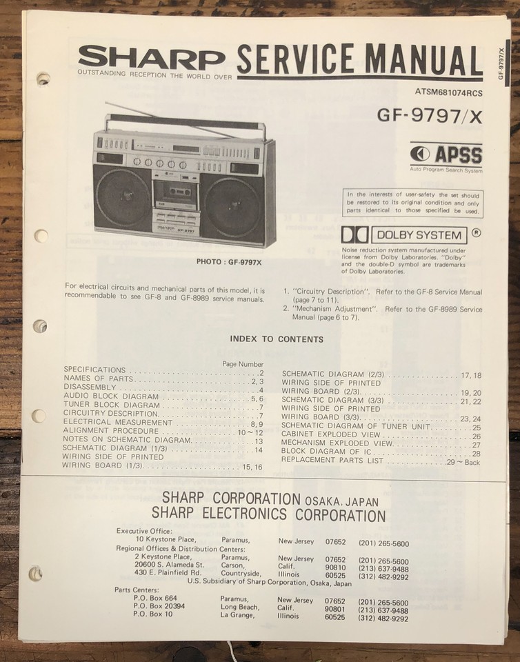 Sharp GF-9797 GF-9797X Boombox / Stereo Service Manual *Original* | eBay