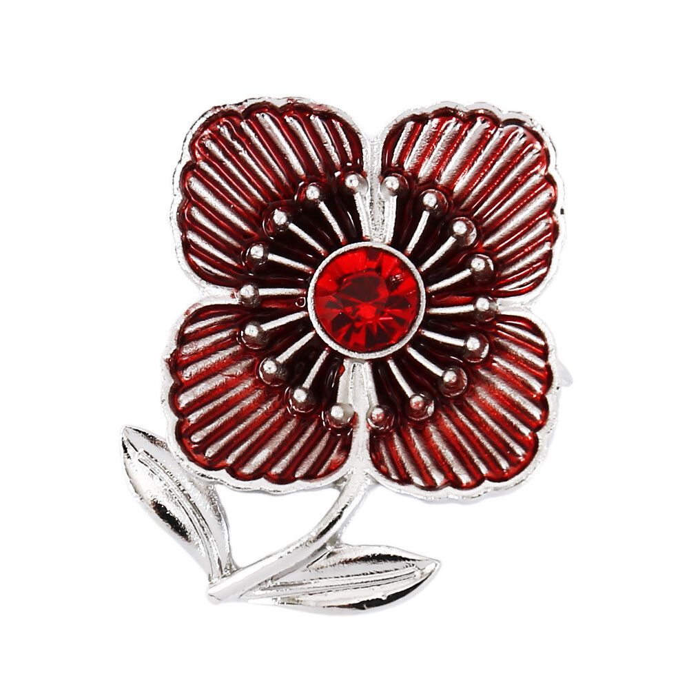 Poppy Brooch Red Flower Crystal Brooch Enamel Lapel Pin Fashion Men ...
