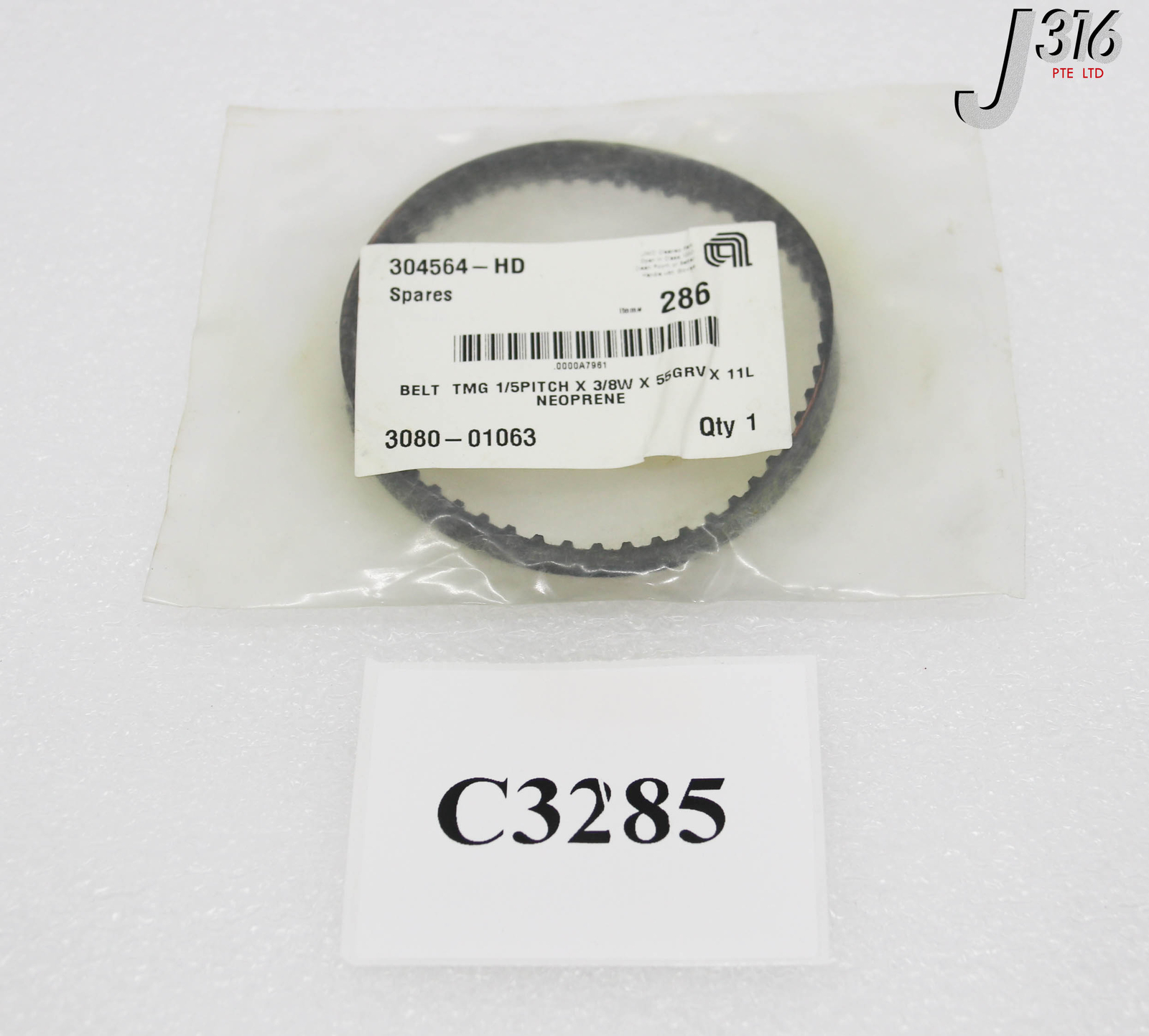 C3285 APPLIED MATERIALS BELT TMG 1/5PITCH X 3/8W X 55GRV X 11L 3080 ...