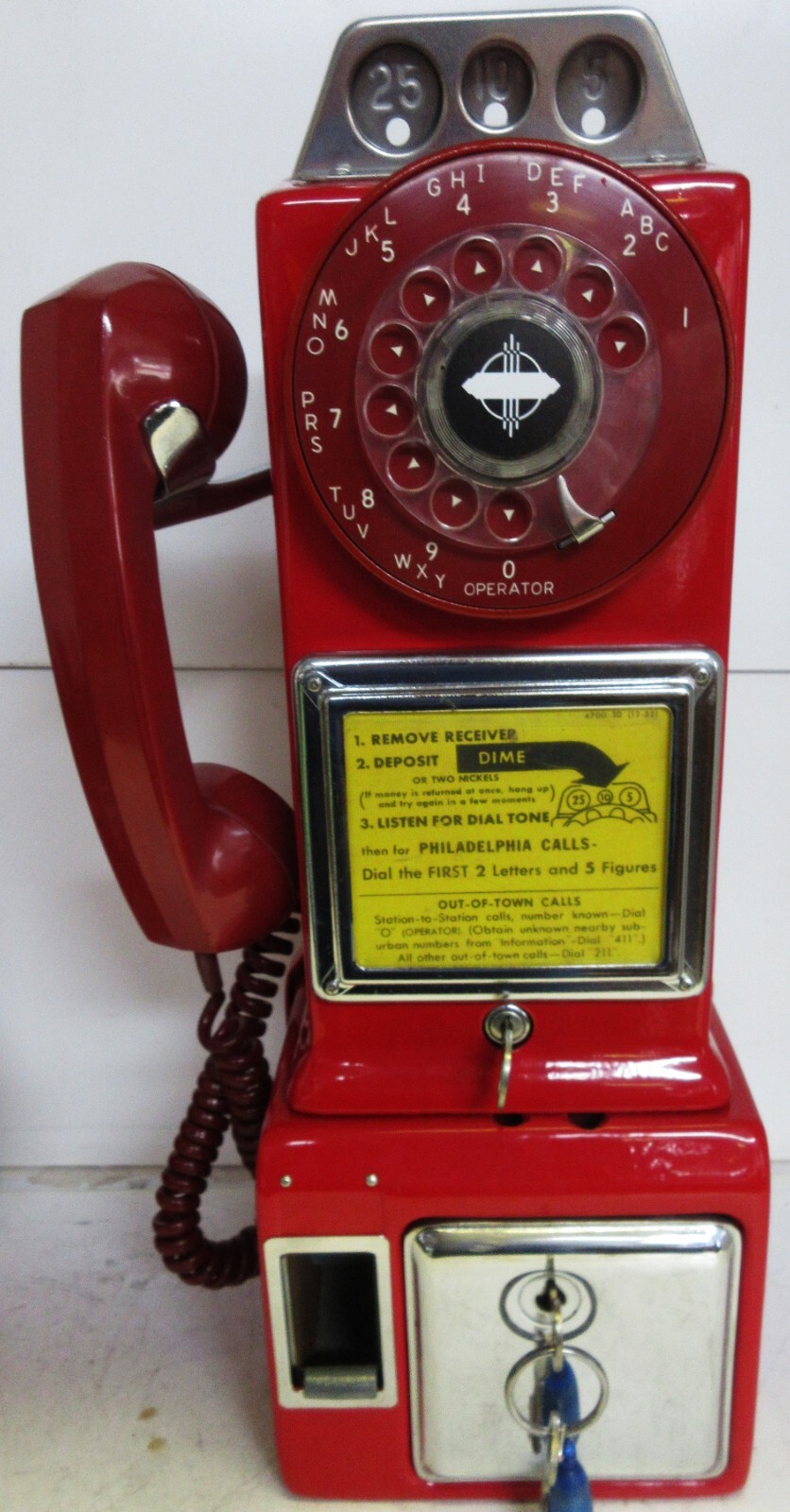 Automatic Electric Three Slot Red Pay Telephone 1950's Operational ...