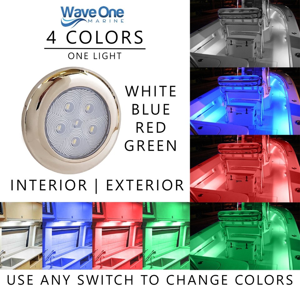 Wave One Marine | SURFACE Mount LED RGBW 2.75" Stainless Courtesy Boat ...
