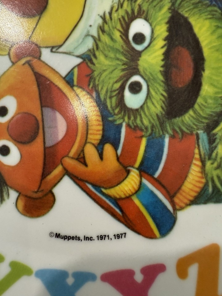Muppets Sesame Street Melamine ABC Plate Bert Ernie Oscar Grover EUC ...