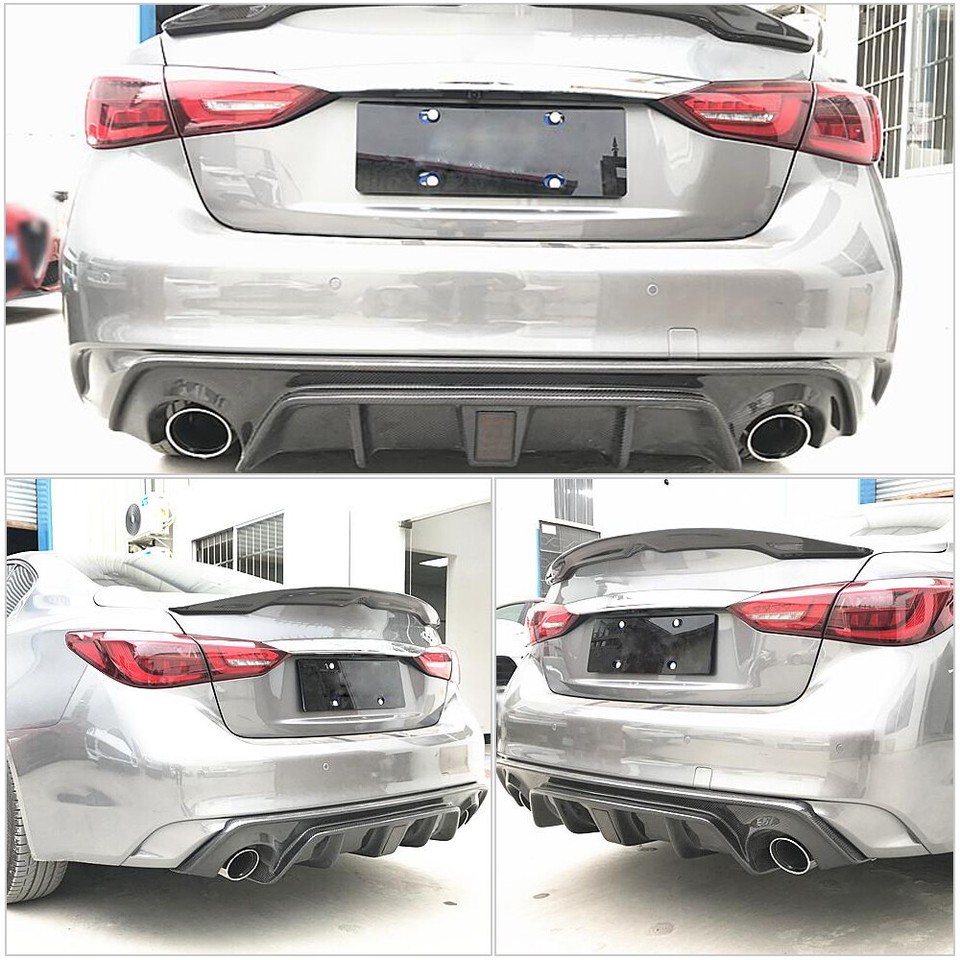 For Infiniti Q50 Q50S 2018-2023 Real Carbon Rear Bumper Lip Diffuser W ...