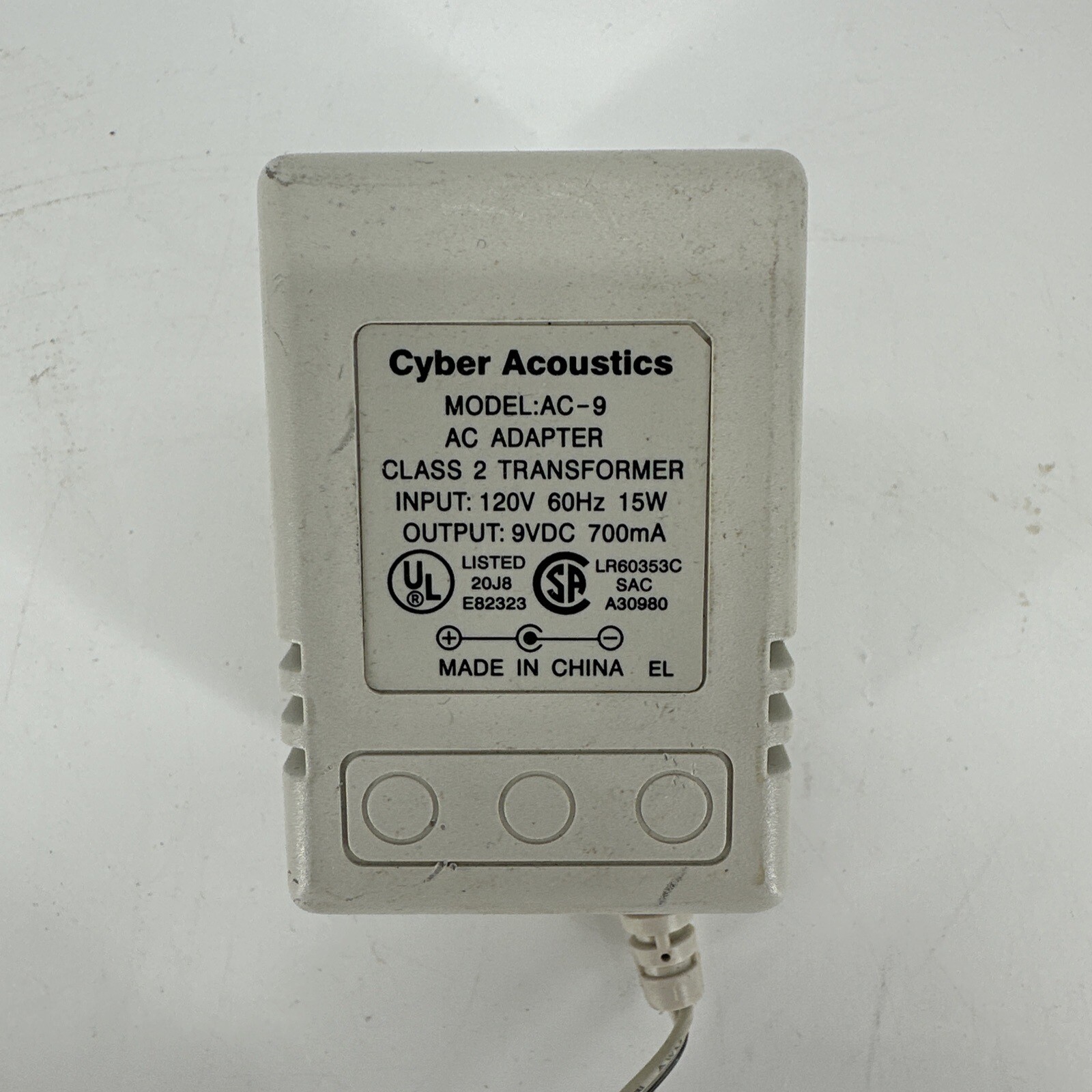 Cyber Acoustics AC-9 AC Adapter Class 2 Transformer 120V 60Hz 15W AC9 ...