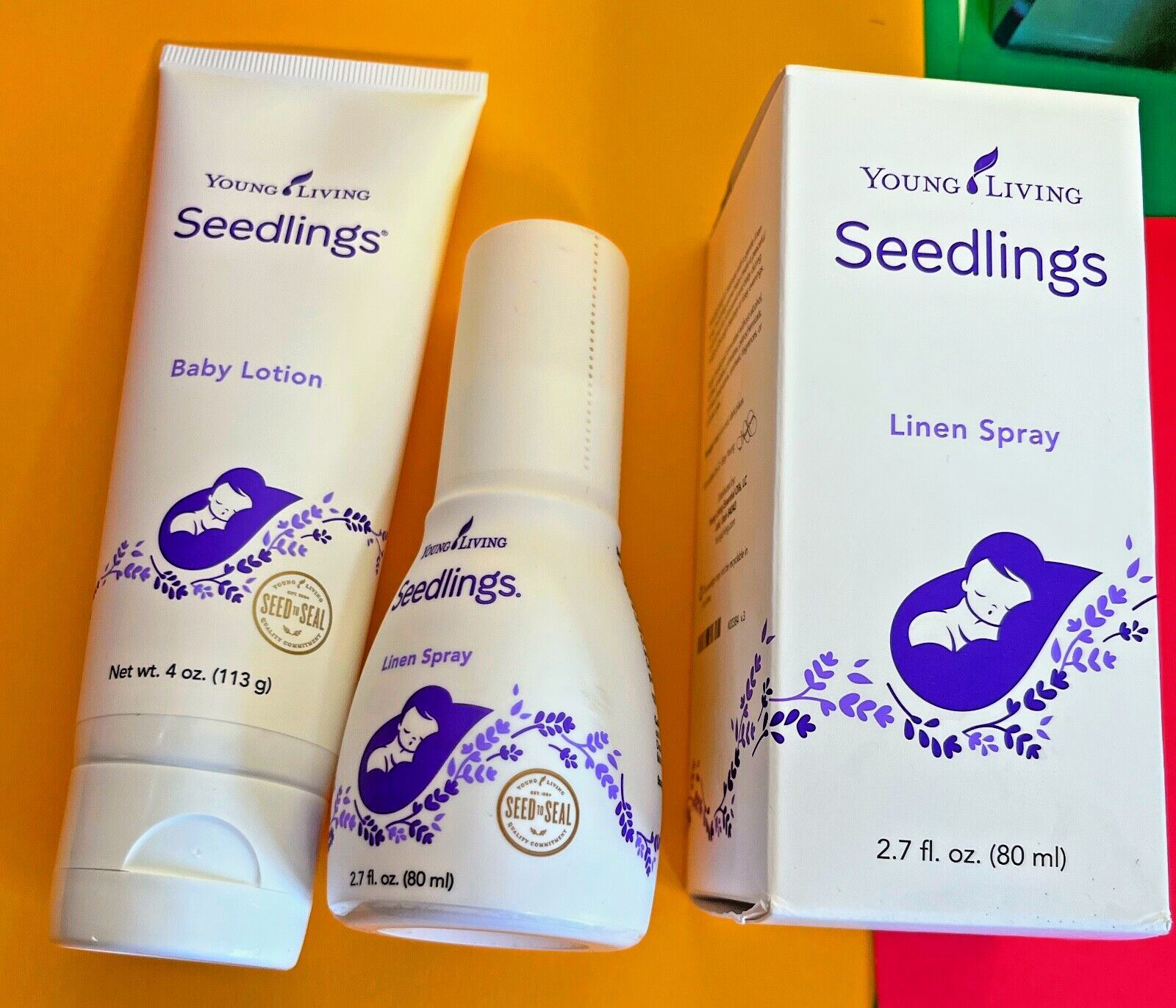 Young Living ~ 2 Seedlings Linen Spray 2.7 fl oz Bottle Box +1 Lotion+ ...