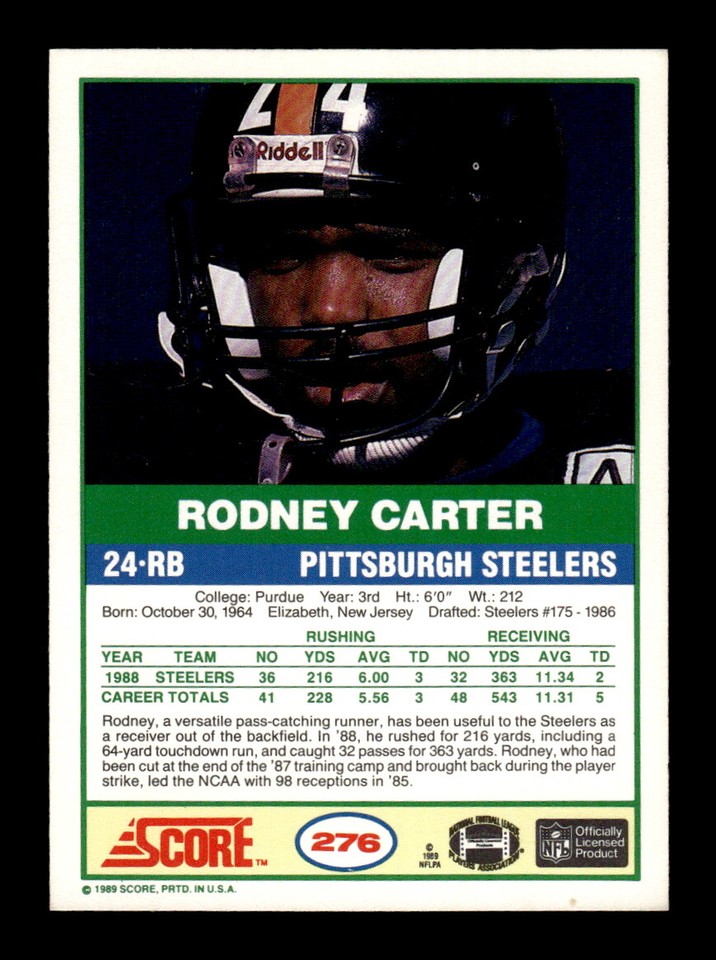 1989 Score #276 Rodney Carter RC | eBay