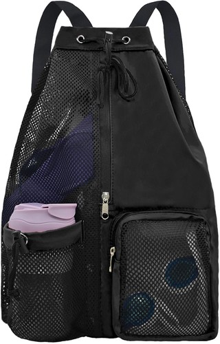 Mesh Beach Backpack with Wet Pocket Drawstring Pool Bag Waterproof ...
