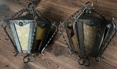 Arts & Crafts Era Twisted Wrought Iron Exterior Ceiling Lantern Pair As ...