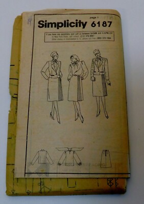 1983 Simplicity Pattern 6187 Skirt, Blouse, Lined Jacket Uncut No ...