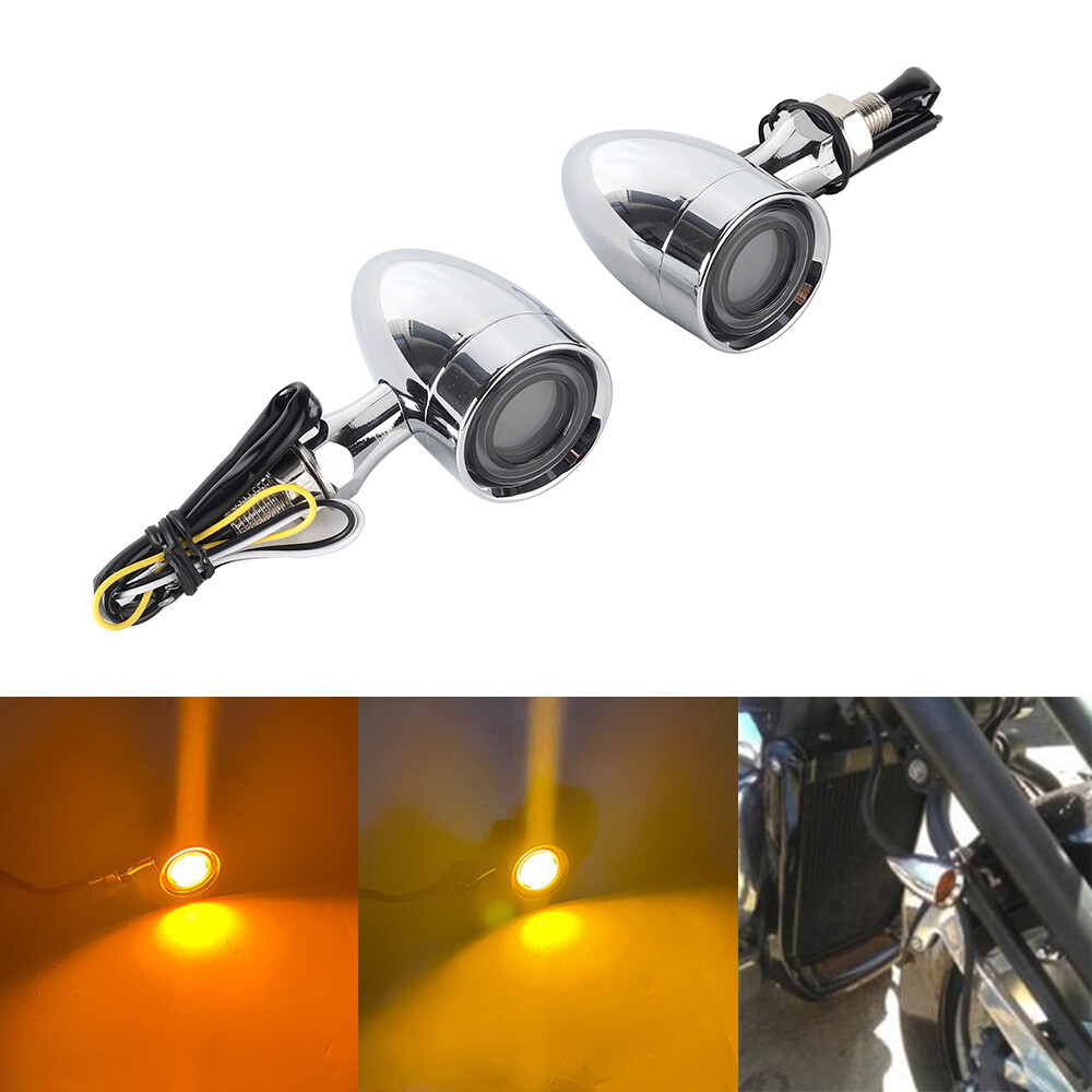 Chrome Bullet Amber Turn Signal Light White Driving Light For 10mm Bolt ...