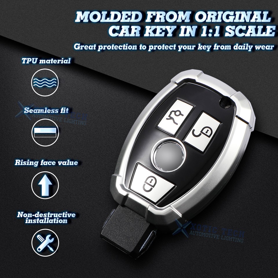 Full Covered Armor Silver TPU Remote Fob Key Cover Shell For Mercedes A ...