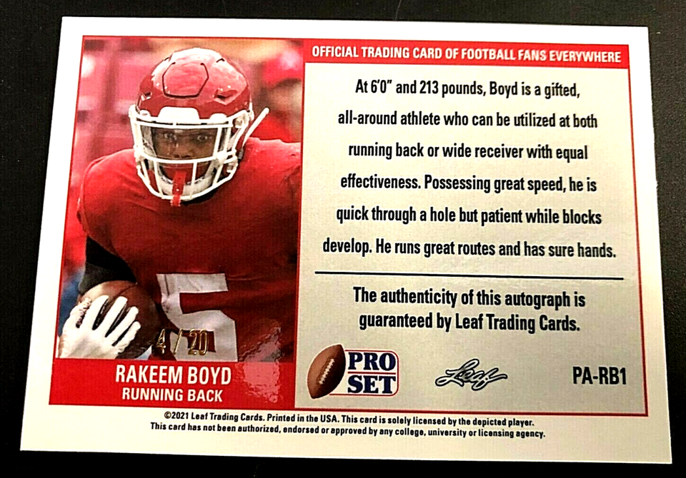 Rakeem Boyd 2021 Leaf Pro Set Metal Draft Auto Black Cracked Ice RC ...