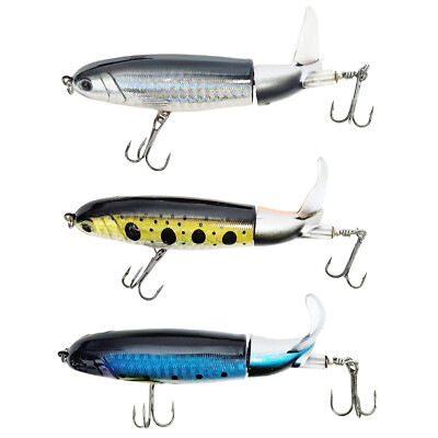 3pc Topwater Fishing Lure with Rotating Tail Spinning Spinner Pike Bass ...