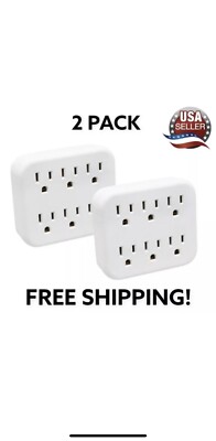 2 Pack White 6 Outlet Wall Outlet Adapters Multi Plug Power Splitters ...