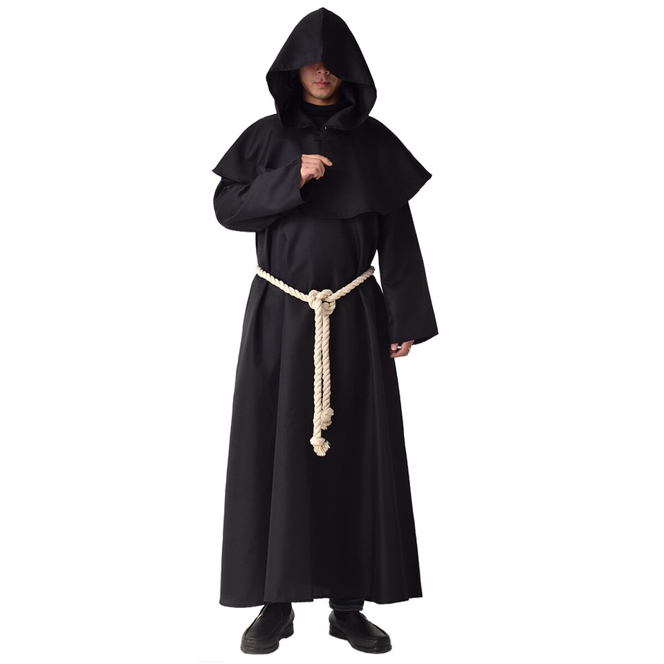 Friar Robe Medieval Cowl Hooded Monk Renaissance Priest Costume Cosplay ...