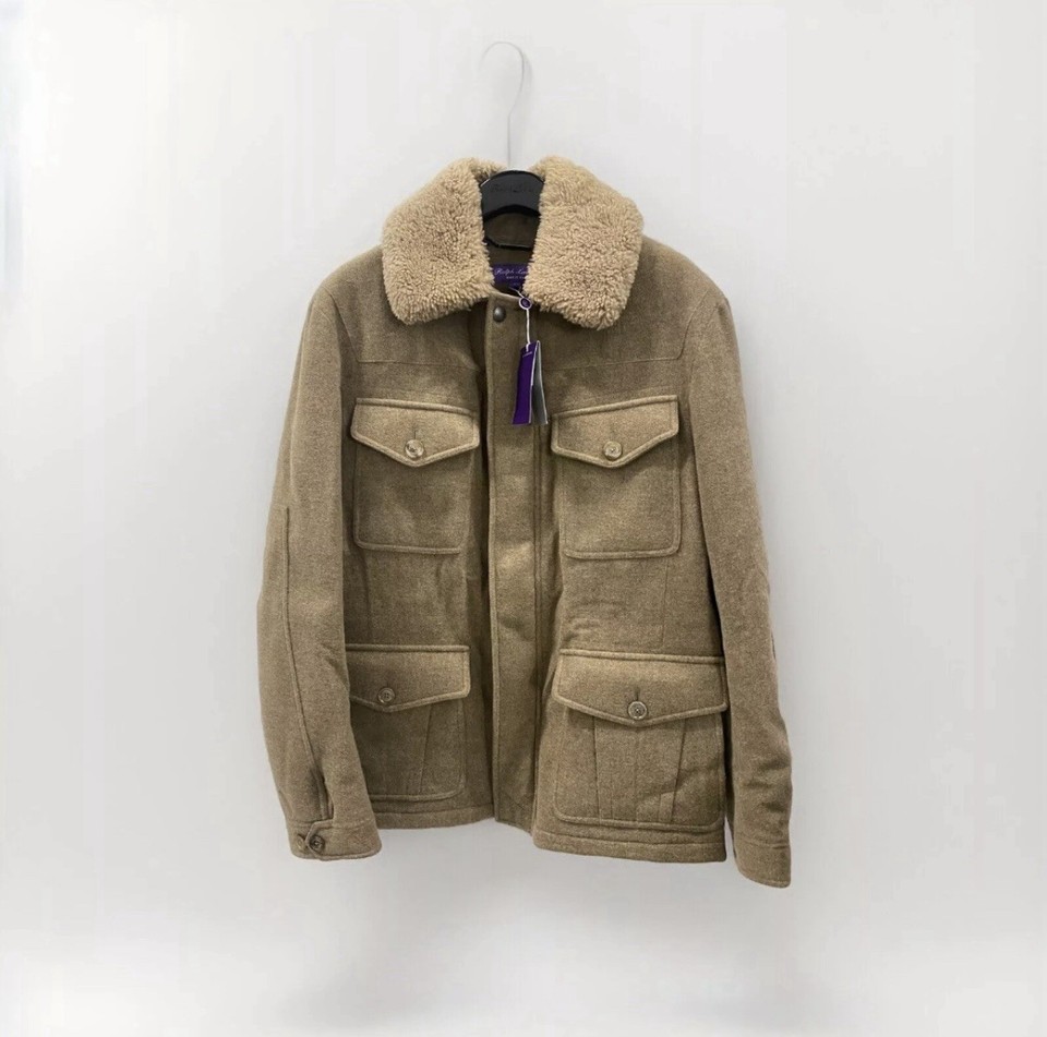 Ralph Lauren Purple Label Hamish Shearling-Collar Flannel Jacket Men’s ...