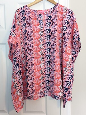 LADIES SZ XL SIMPLY SOUTHERN Pink & NAVY BLUE SHELL/SCALLOP PATTERNED ...