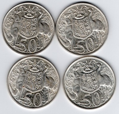 4 x 1966 Australia ROUND .50c fifty cent coins 80% silver - very good ...