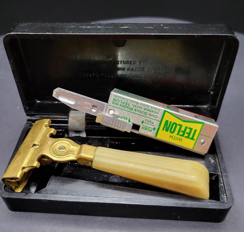 Vintage Gold Tone SCHICK 1937 Patent Injector TYPE E Single Edge Safety ...