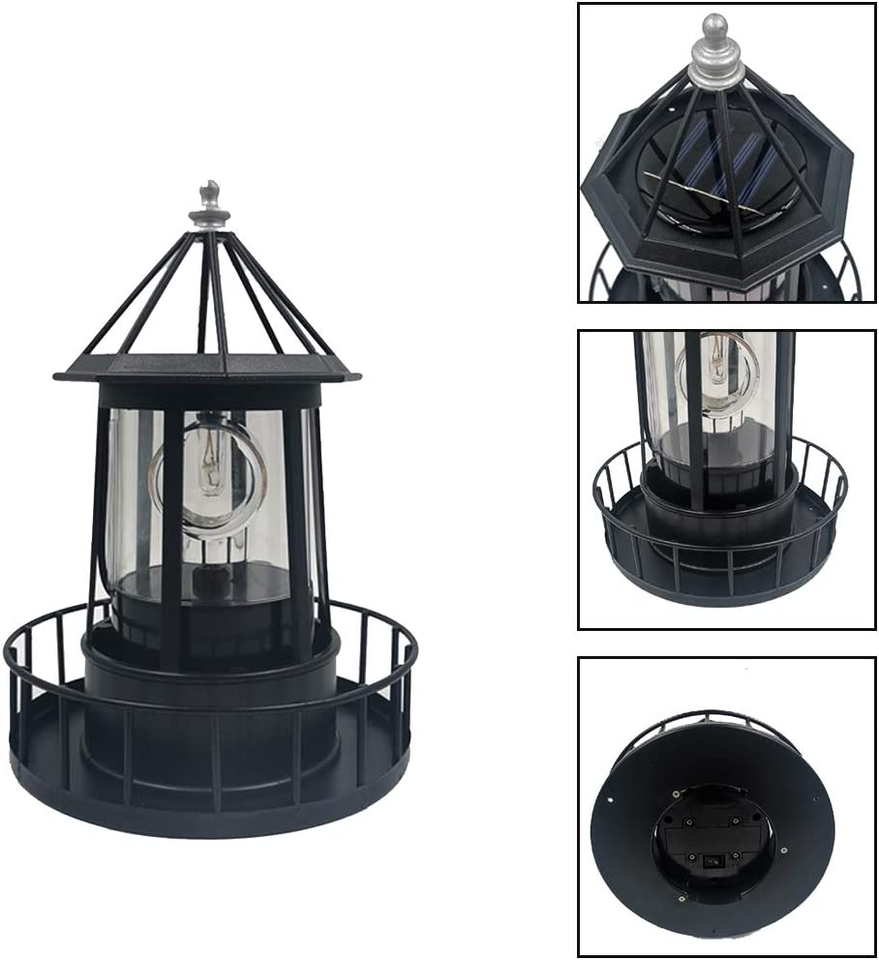 LED Solar Powered Lighthouse 360 Degree Rotating Lighthouse Landscape ...