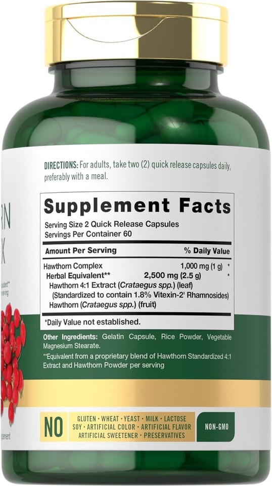 Hawthorn Berry Complex | 2500mg | 120 Capsules | Non-GMO | by Carlyle ...
