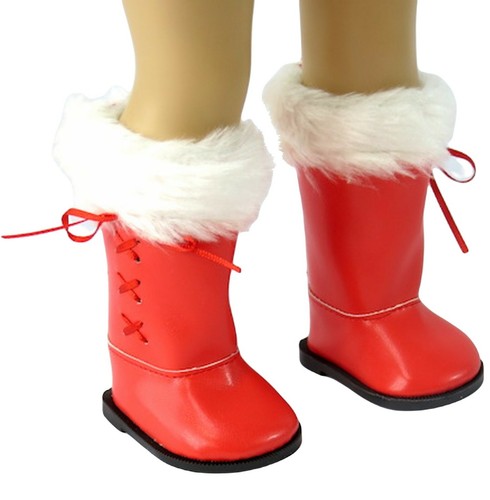 Red Ribbon Boots w/ White Fur fit 18" American Girl Size Doll | eBay