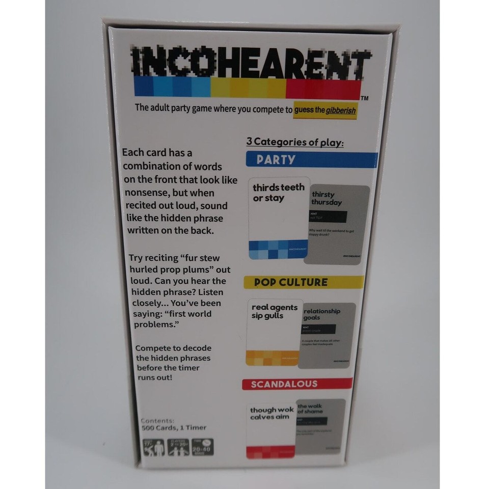 INCOHEARENT Adult Party Game - Incoherent, Pop Culture, Scandalous ...