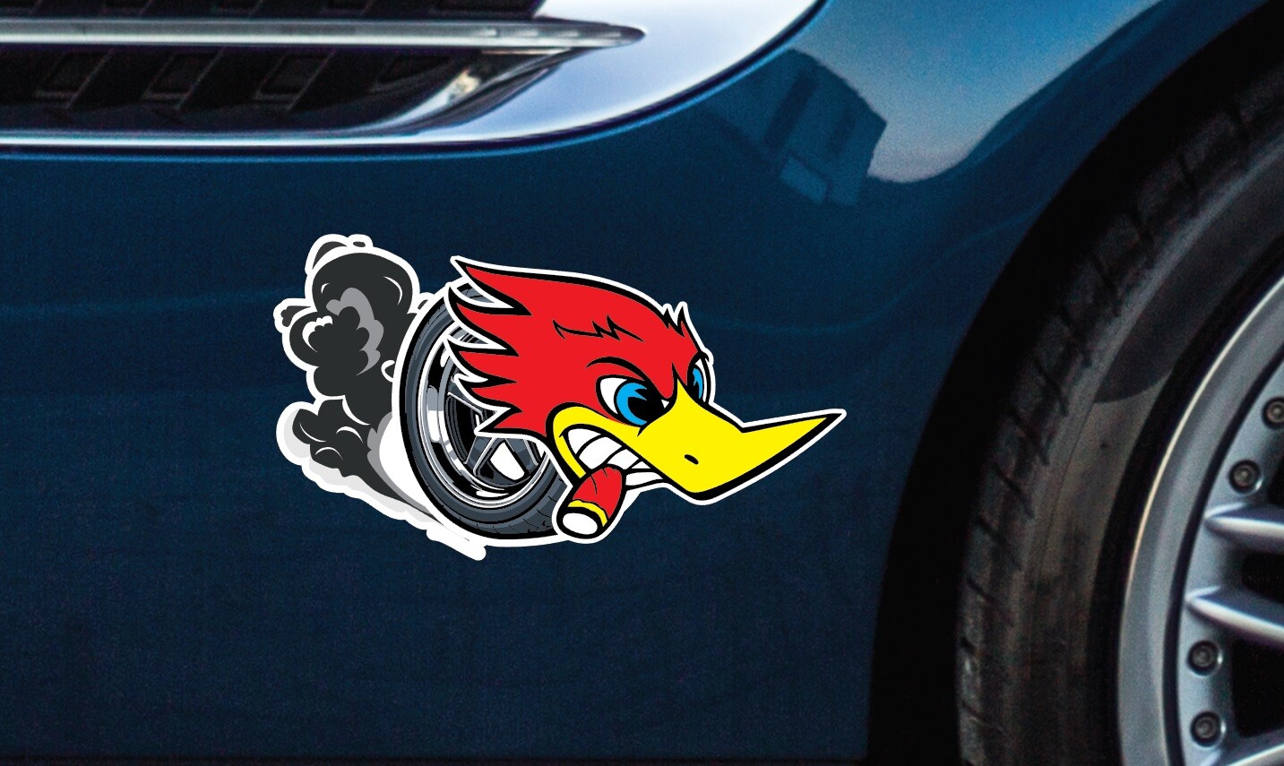 WOODY WOODPECKER SMOKIN' WHEELS STICKER TWIN PACK 180x100mm HOT ROD ...