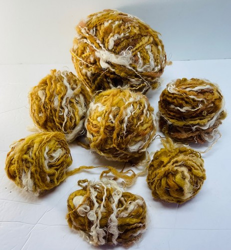 Mohair/Merino Yarn Lot of Frogged Balls Hand Spun& Dyed Gold Cream No ...