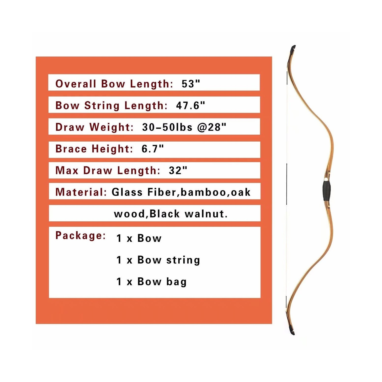 AF Archery Tatar Bow Recurve Bow Horsebow 53" Archery 30lbs Oak | eBay