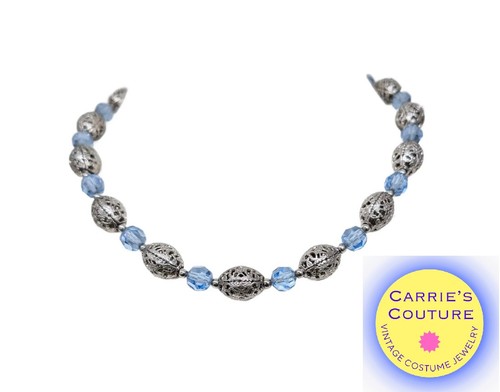 Vintage Signed Napier Blue Beaded Runway Couture Statement Necklace | eBay