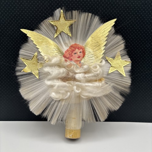 Vintage National Tinsel Spun Glass Angel Hair Xmas Tree Topper Die Cut ...