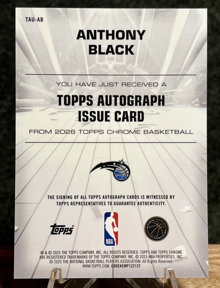 Anthony Black 2025-26 Topps Chrome AUTO Certified Autograph Issue TAU ...