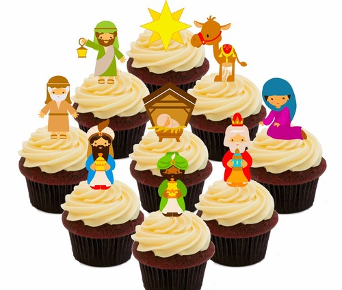 Nativity Scene Christmas Cupcake Toppers 36 Christian Fairy Cake Bun ...