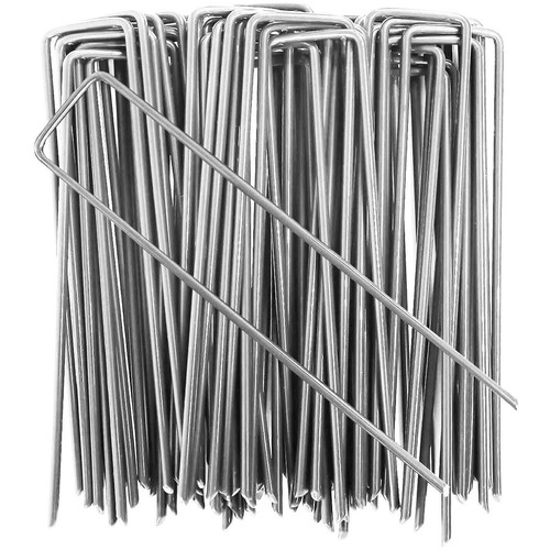 50-100 HEAVY DUTY GALVANISED STEEL U SHAPED GARDEN SECURING PEGS WEED ...