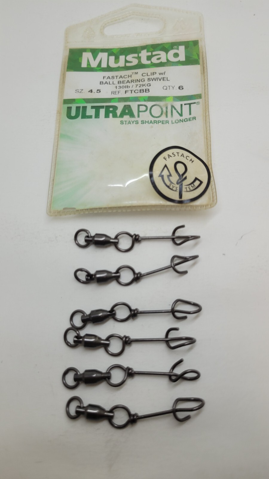 5pack Mustad Fastach Clip With Ball Bearing Fishing Swivel FTCBB SL | eBay