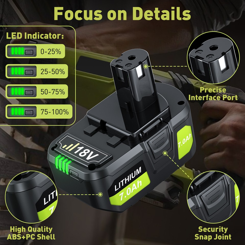 Replacement battery For RYOBI PBP005 High Capacity 18V Lithium P108 ...