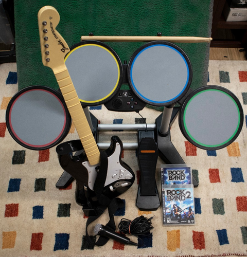 PS3 PS4 PS5 Rock Band Bundle Lot Drum Set Guitar Controller Dongle ...