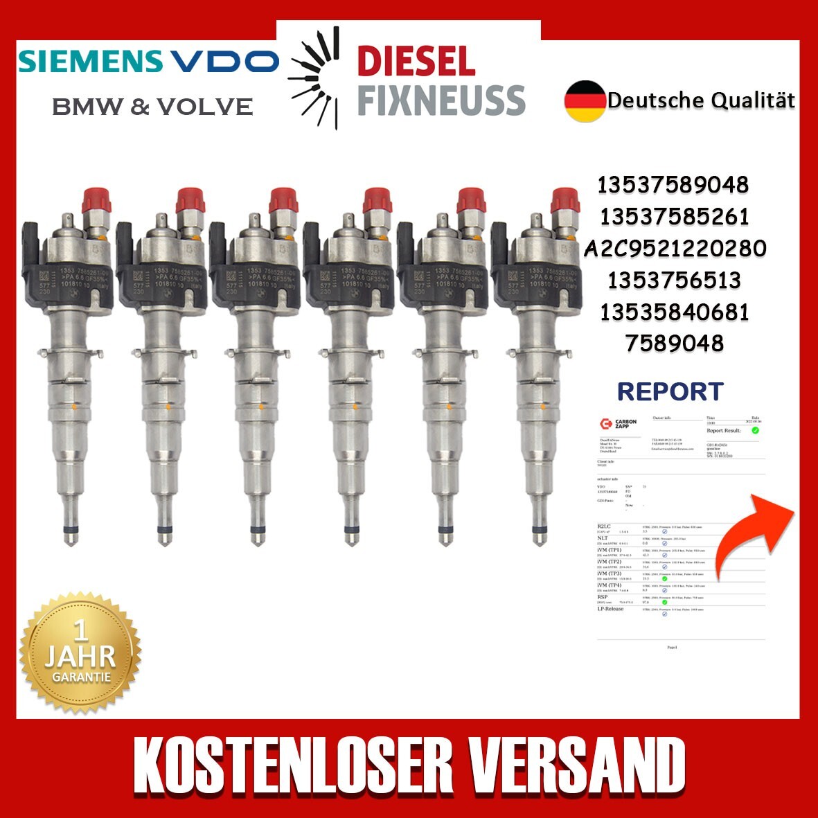 SET OF 6 GENUINE OEM FUEL INJECTORS FOR BMW N54 & N63 BMW INDEX 09 BMW ...