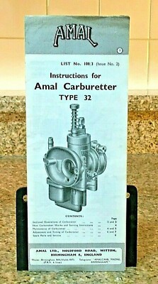 AMAL TYPE 32 CARBURETOR HINTS AND TIPS 8 PAGE FOLD OUT 1962 BROCHURE ...