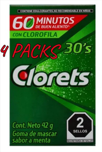 4X CLORETS GUM CHICLE BREATH FRESHENING 4 BOXES OF 30 PACKETS EA - FREE ...