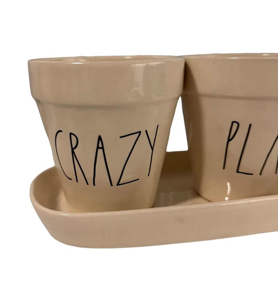 Rae Dunn “Crazy Plant Lady” 3 Piece Planter Flower Pot Set Ceramic | eBay