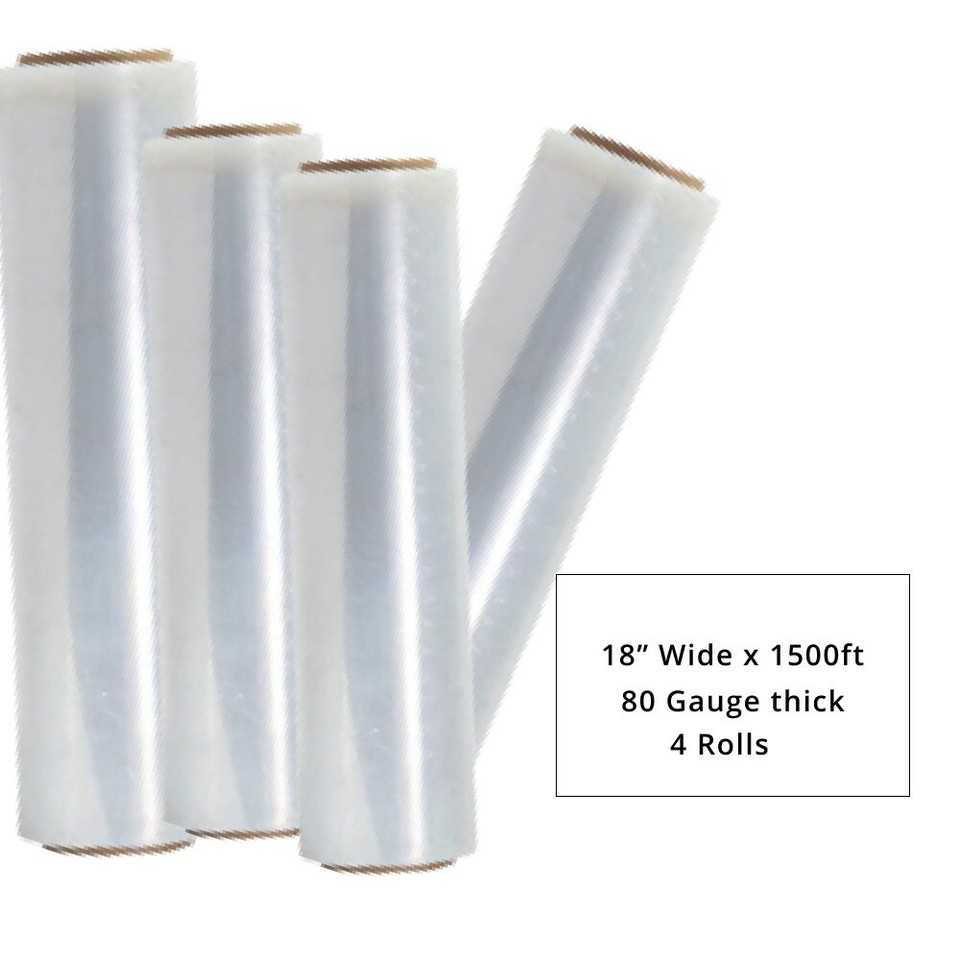 18"x 1500 FT Roll - 80 Gauge Thick + Hybrid Technology, 4 Pack. Stretch ...