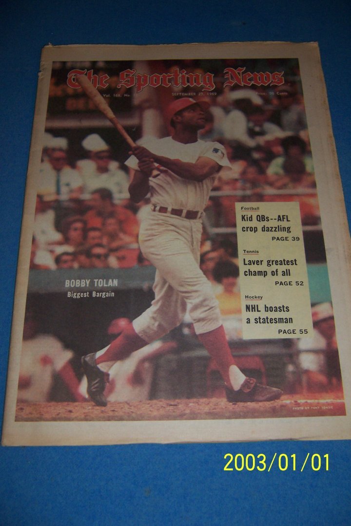 1969 Sporting News CINCINNATI Reds BOBBY TOLAN No Label FREE SHIPPING ...