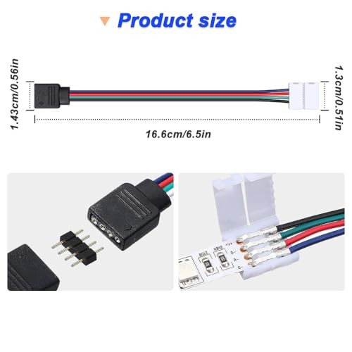LED RGB Connector Male to Female Cable, 4 Pin 10mm Wide Strip to ...