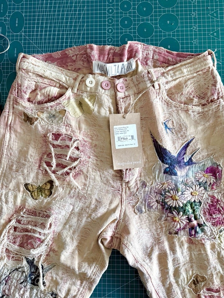 Magnolia Pearl Cotton Applique Miner Denim pants Butterfly Bird BNWT ...