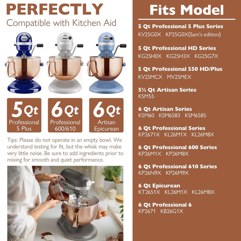 Copper Color Stainless Steel 6 Quart Mixing Bowl for Kitchen Aid ...